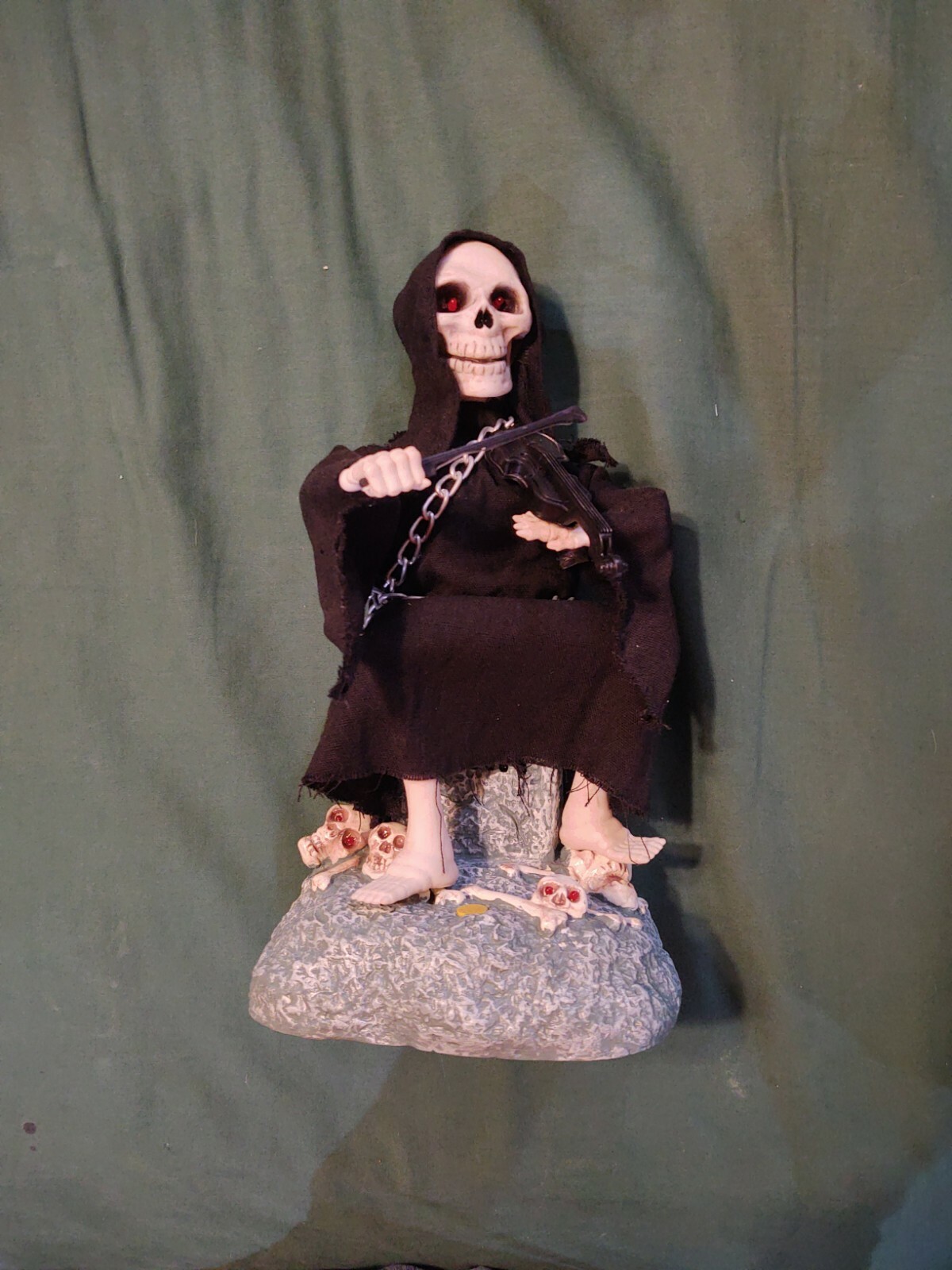 Vintage Halloween Factory Gemmy Grim Reaper Playing Violin with Box ...