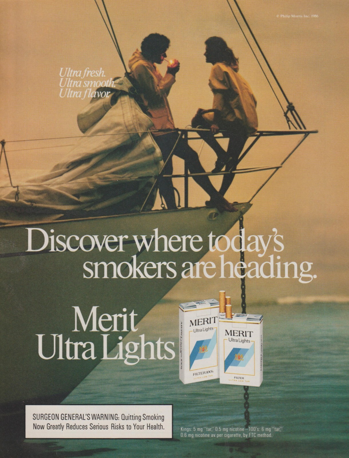 1987 Merit Cigarettes - Smoking Couple Large Sailboat Chain - Print Ad ...