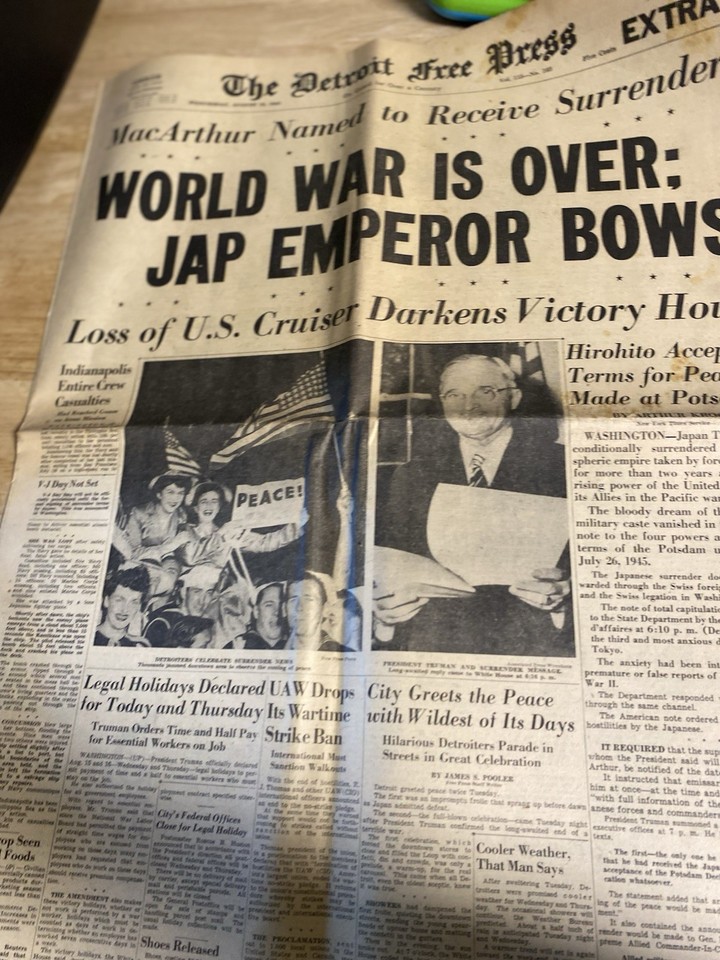 WW2 Newspaper 1945 World War Is Over Japan Surrenders Militaria | eBay
