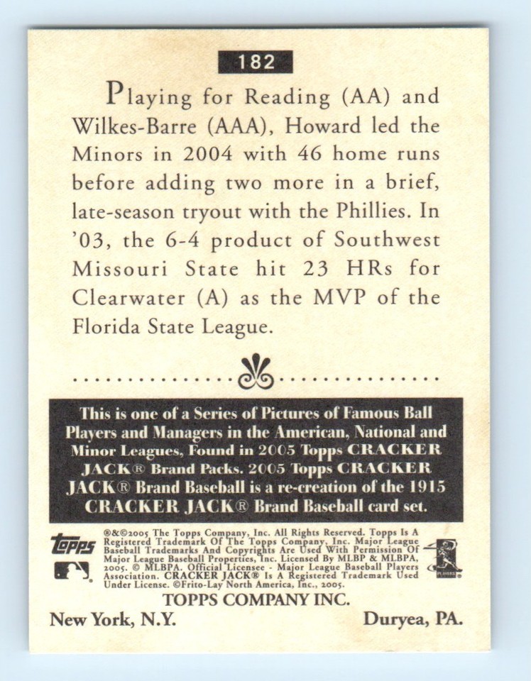 2005 Topps Cracker Jack Ryan Howard Philadelphia Phillies #182 | eBay UK