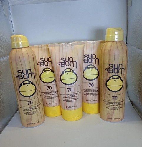 Sun Bum LOT SPF 70 Moisturizing Sunscreen Lotion (X3) & Spray (X2) 6 fl ...