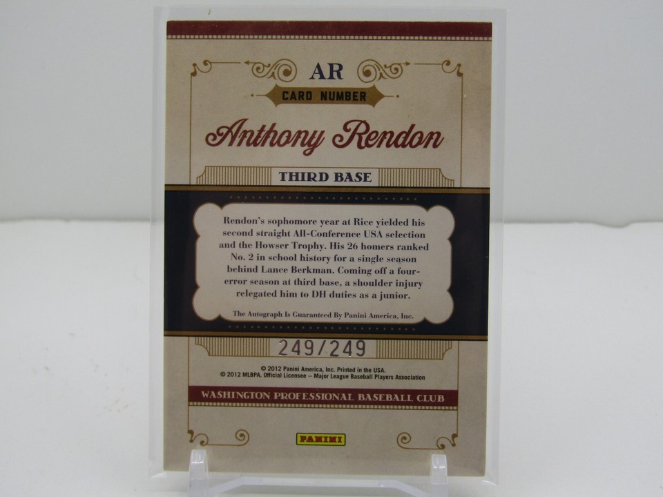 ANTHONY RENDON 2011 PLAYOFF PRIME CUTS DRAFT PICK AUTOGRAPH AUTO! #249/ ...