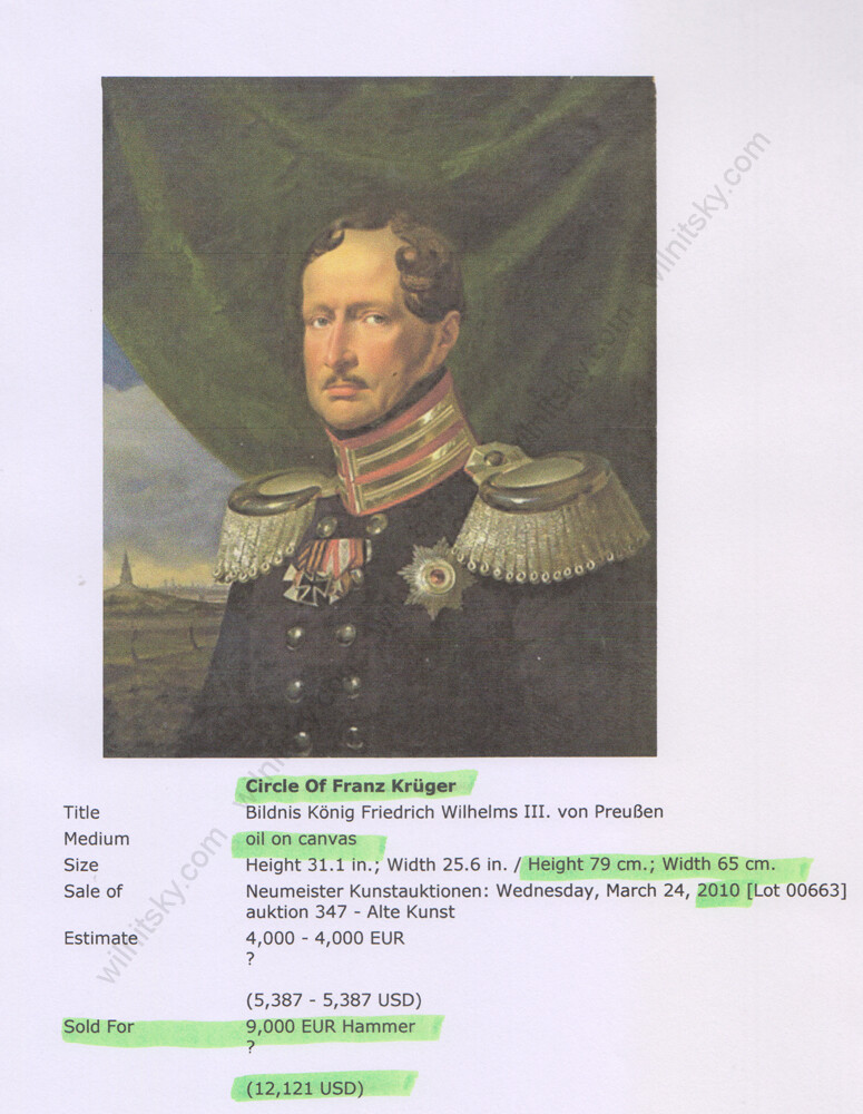 Franz Krueger-Studio"King Friedrich Wilhelm III of Prussia" oil on ...