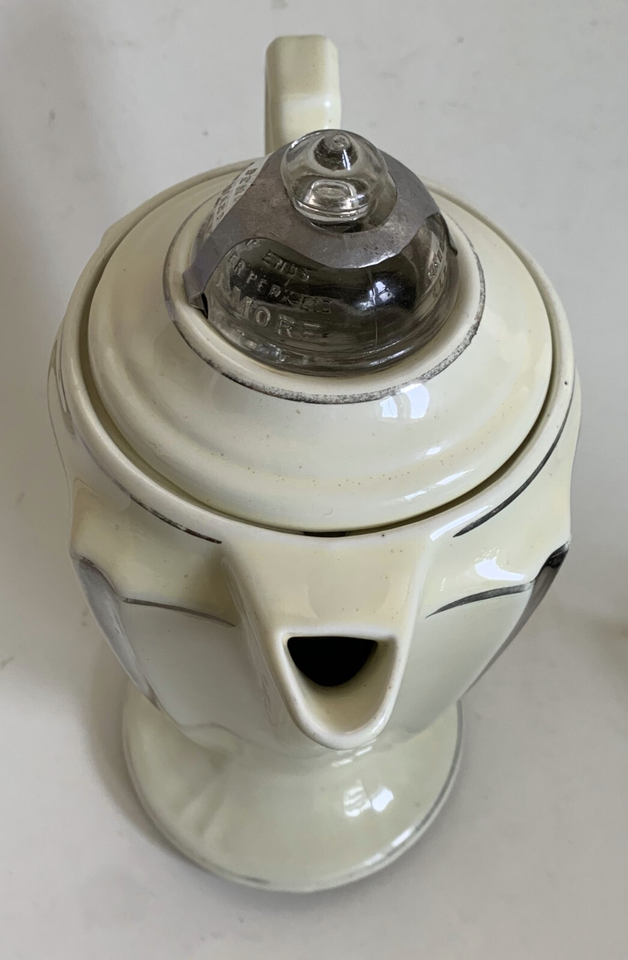 Vtg PORCELIER Porcelain Percolator Coffee Pot Floral Uranium Glaze ...