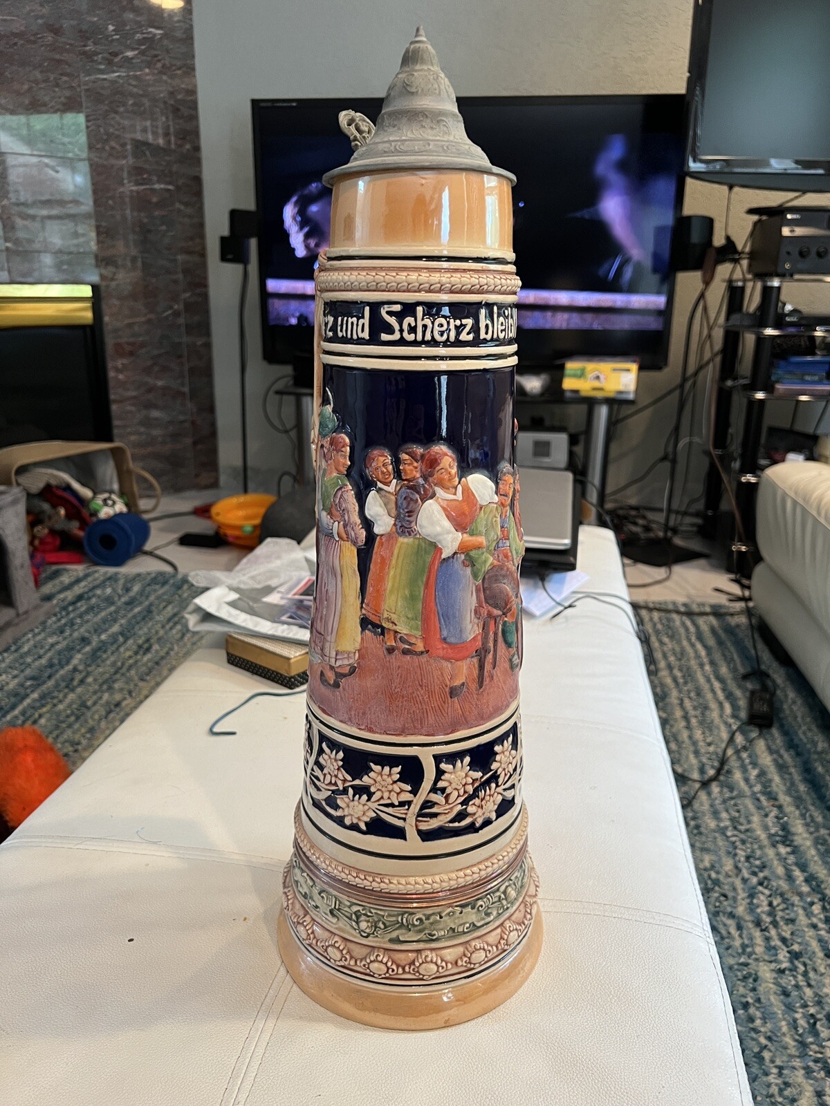 Large German Gerz Tavern Scene 4 Liter Ceramic Beer Stein Tankard ...