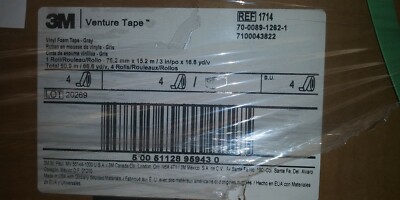 (1 CASE OF 4) NEW 3M Venture Tape Vinyl Foam Tape 3 in x 50 ft, 250 mil ...