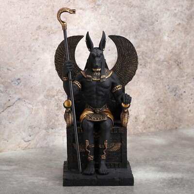 10 5/8 Inch Egyptian God Anubis Sitting On Throne Black Gold Resin ...