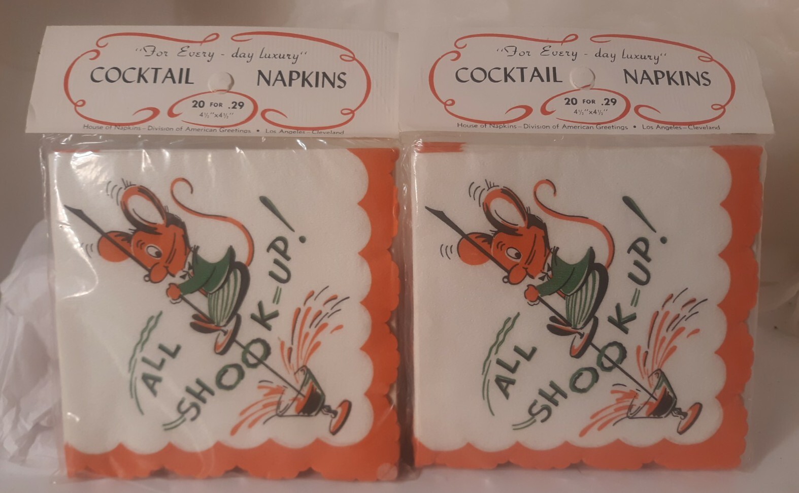 Vtg 60s Bar Cocktail Drink Glass Napkins Elvis Mouse Martini American ...