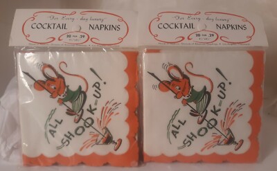 Vtg 60s Bar Cocktail Drink Glass Napkins Elvis Mouse Martini American ...