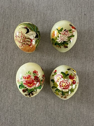 (4) Chinese Jade Nature Bird Floral Eggs 1.5” Easter Cottage Core Luck ...