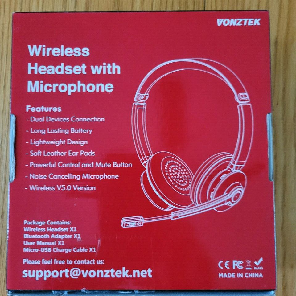 Vonztek BT782-D Wireless Headset Headphones with Microphone Noise ...