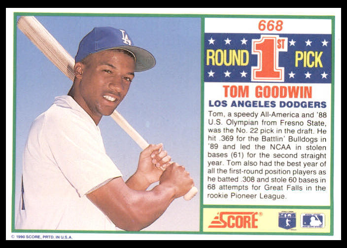 1990 Score #668 Tom Goodwin Los Angeles Dodgers Baseball Card | eBay