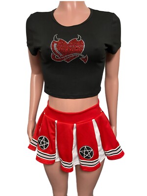 Halloween Devil Cheerleader Uniform Pleated Skirt Devil Crop Top ...