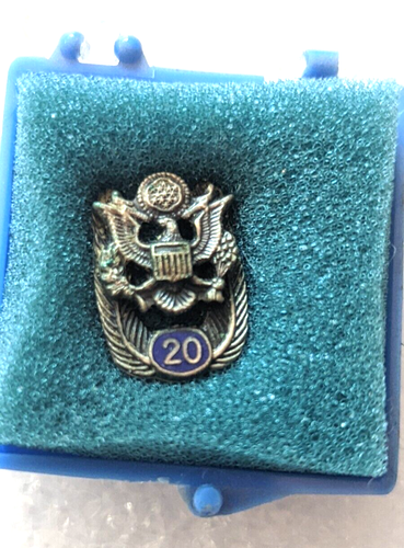 Vintage US ARMY 20 Year Service Lapel Pin Silver Tone & Blue Enamel 5/8 ...