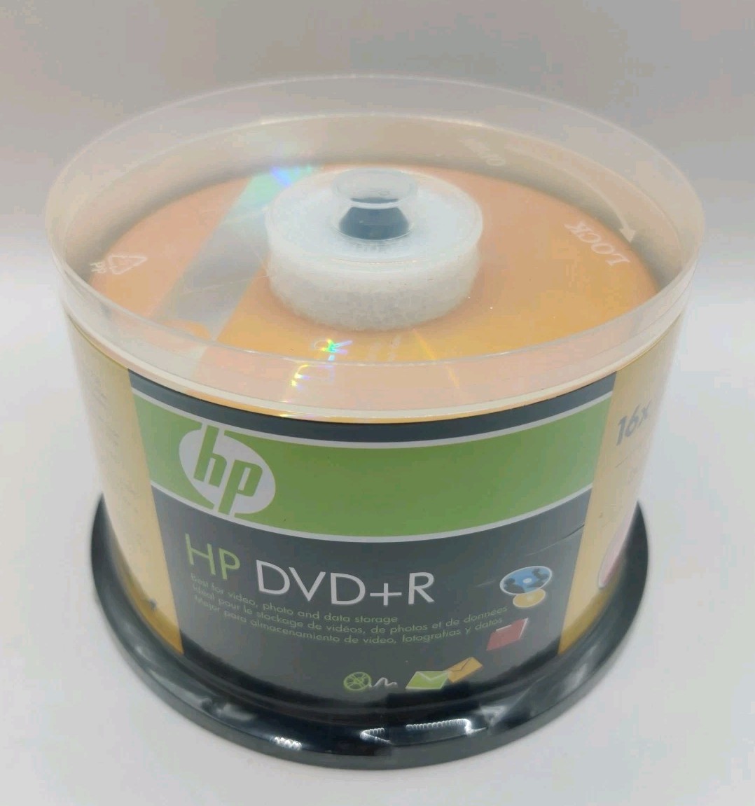 HP DVD+R 4.7GB Up to 16x 120 Min DVD Recordable Media Disc 50 Pack DVDs ...