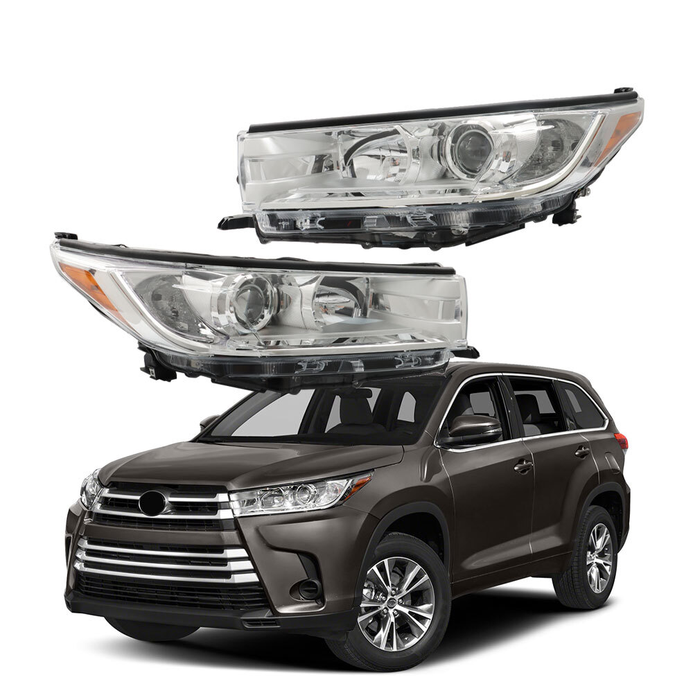 Fit For 2017-2019 Toyota Highlander Chrome Halogen LH+RH Side Headlight ...