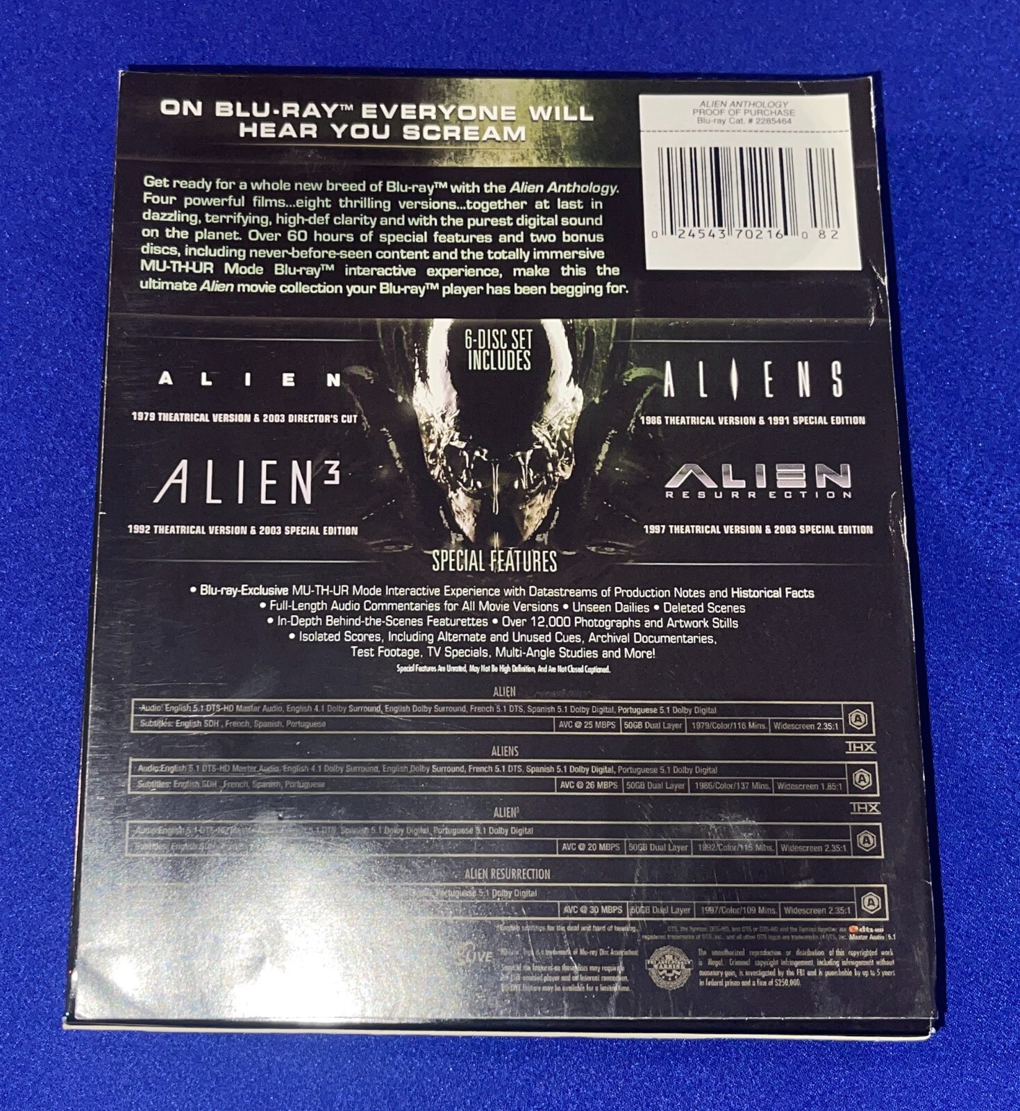 OOP Alien Anthology MOVIE Collection 6X BLU-RAY SET CLEAN Aliens/3 ...
