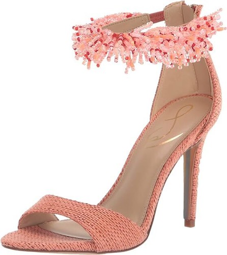 Sam Edelman Gillie Stucco Pink Open Toe Ankle Strap Beaded Stiletto ...
