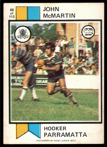1974 #88 John McMartin Parramatta Eels Scanlens rugby league NRL card ...