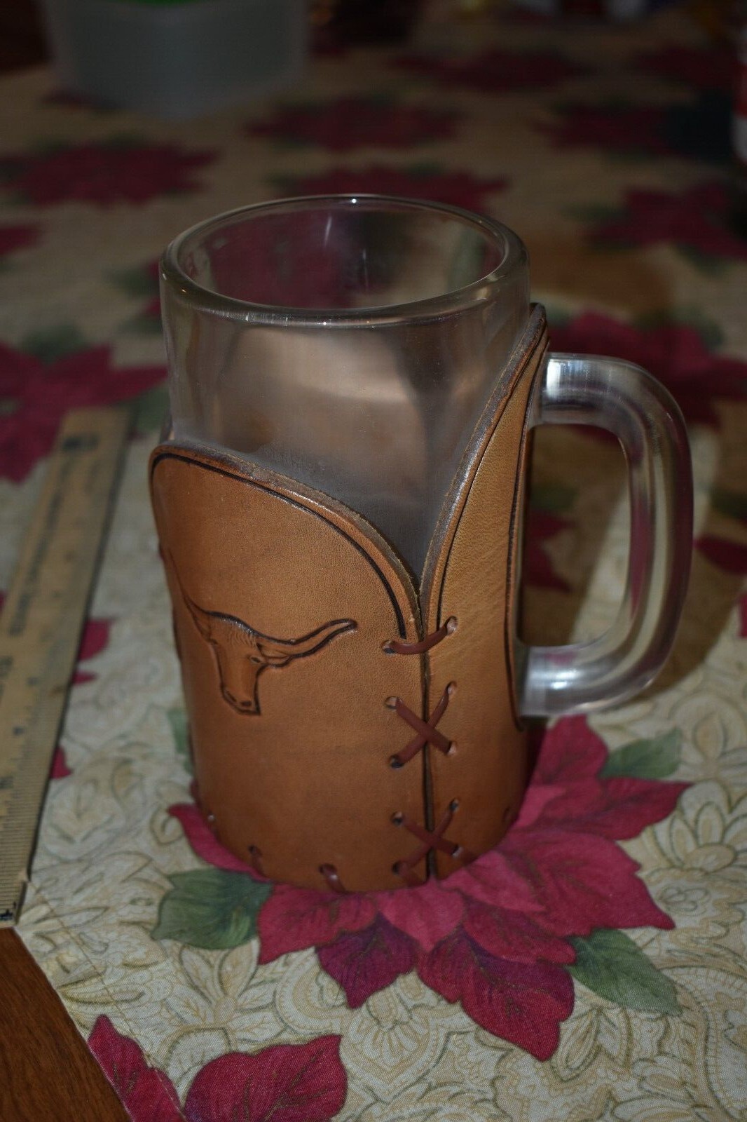 Vintage Steer Etched Laced Leather Western Beer Mug Holders/Cozy With ...