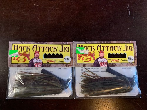 JIG 3/8oz. HEAVY COVER Green Pumpkin Lot x2pks Hack Attack Strike King ...
