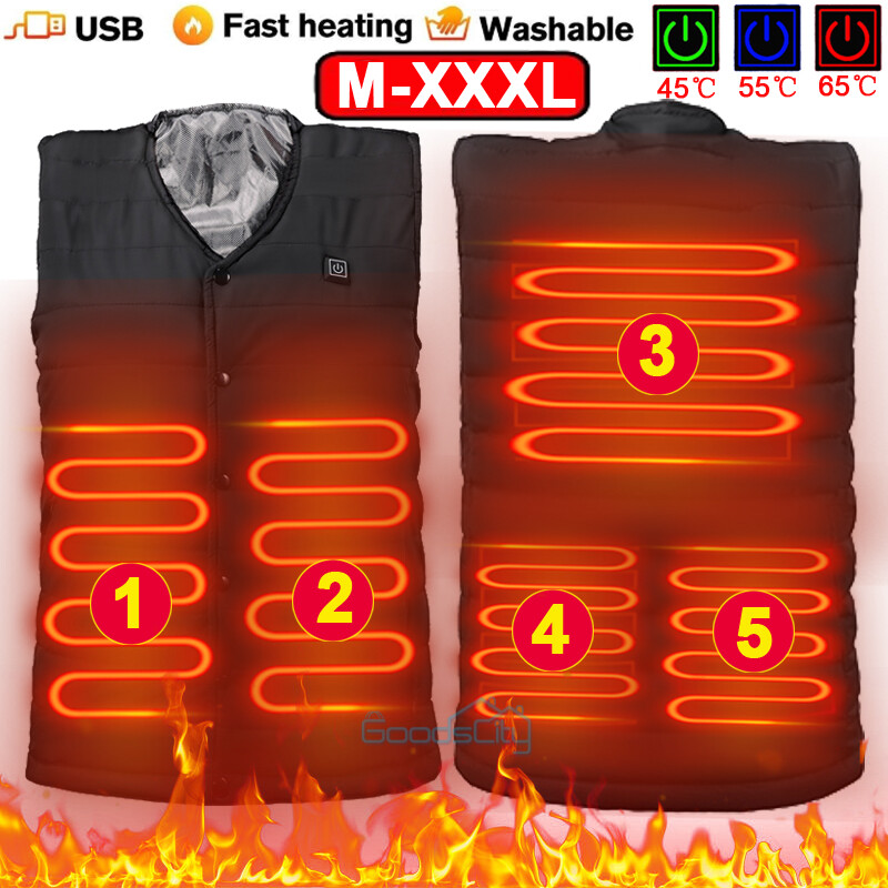 Heated Vest 15 Heating Zones Electric USB Jacket Winter Warm Men Women ...