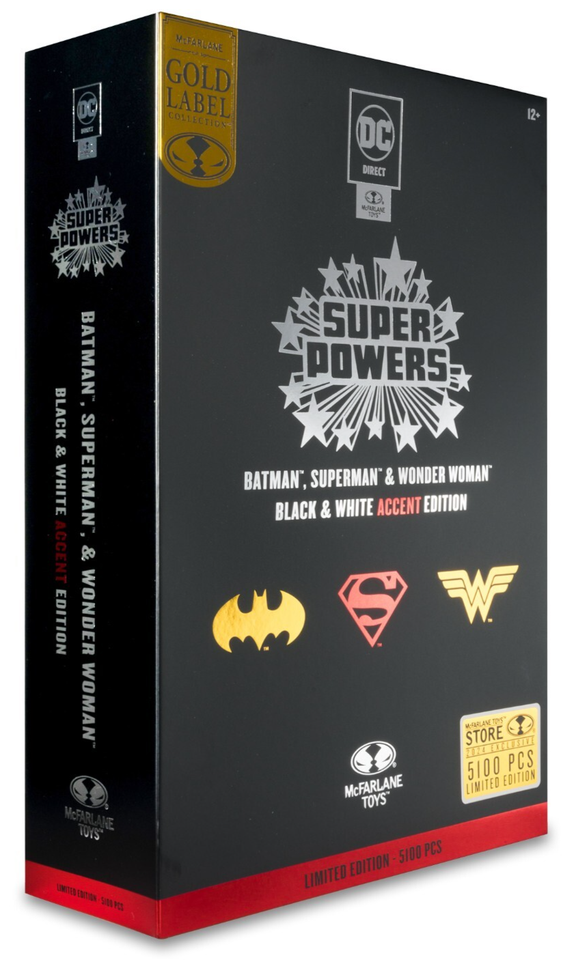 DC Super Powers Batman, Superman & Wonder Woman (Black & White Gold ...
