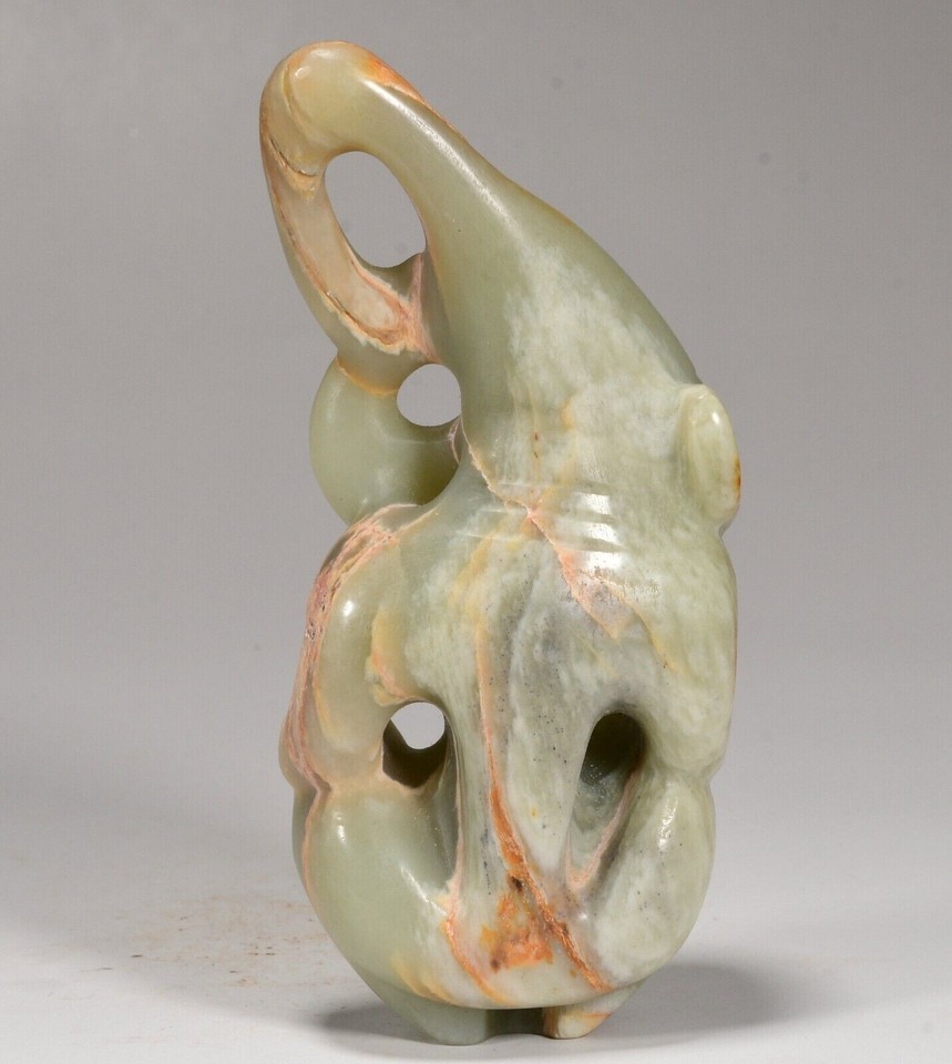 3.9" Old Hongshan Culture Natural Hetian Jade Sun God Bull Beast Animal ...