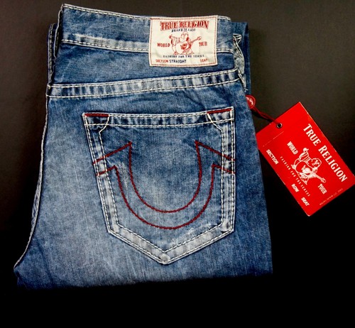 $288 True Religion Mens Jeans Blood Red Stitch" Straight 38 X 33 | eBay