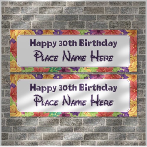 2 PERSONALISED PRETTY PURPLE FLOWER BIRTHDAY PARTY BANNERS - ANY ...