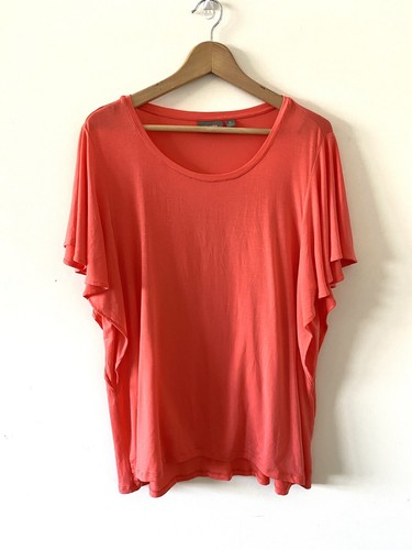 Sussan Blouse Size XL Coral Pink Short Flutter Sleeve Bright Stretch ...