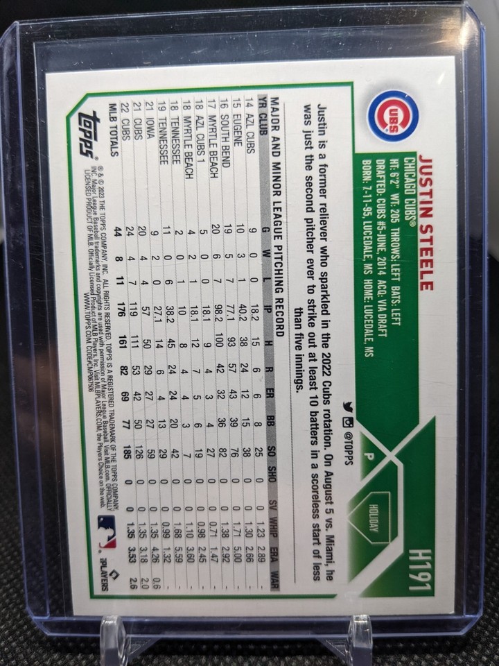 2023 Topps Holiday Justin Steele Rookie Card Baseball Card H191 | eBay