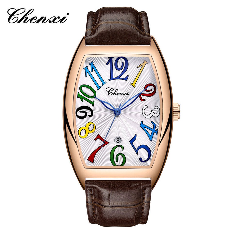 CHENXI Men Rectangle Watch Brown Quartz Wristwatch Male Calendar ...
