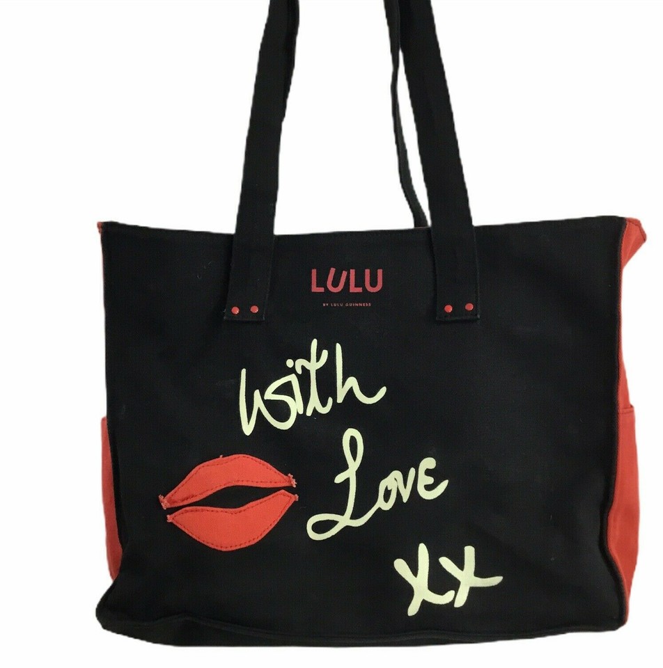 LULU Large Tote Bag Shopper with Love Red Lips Black Handbag Purse | eBay
