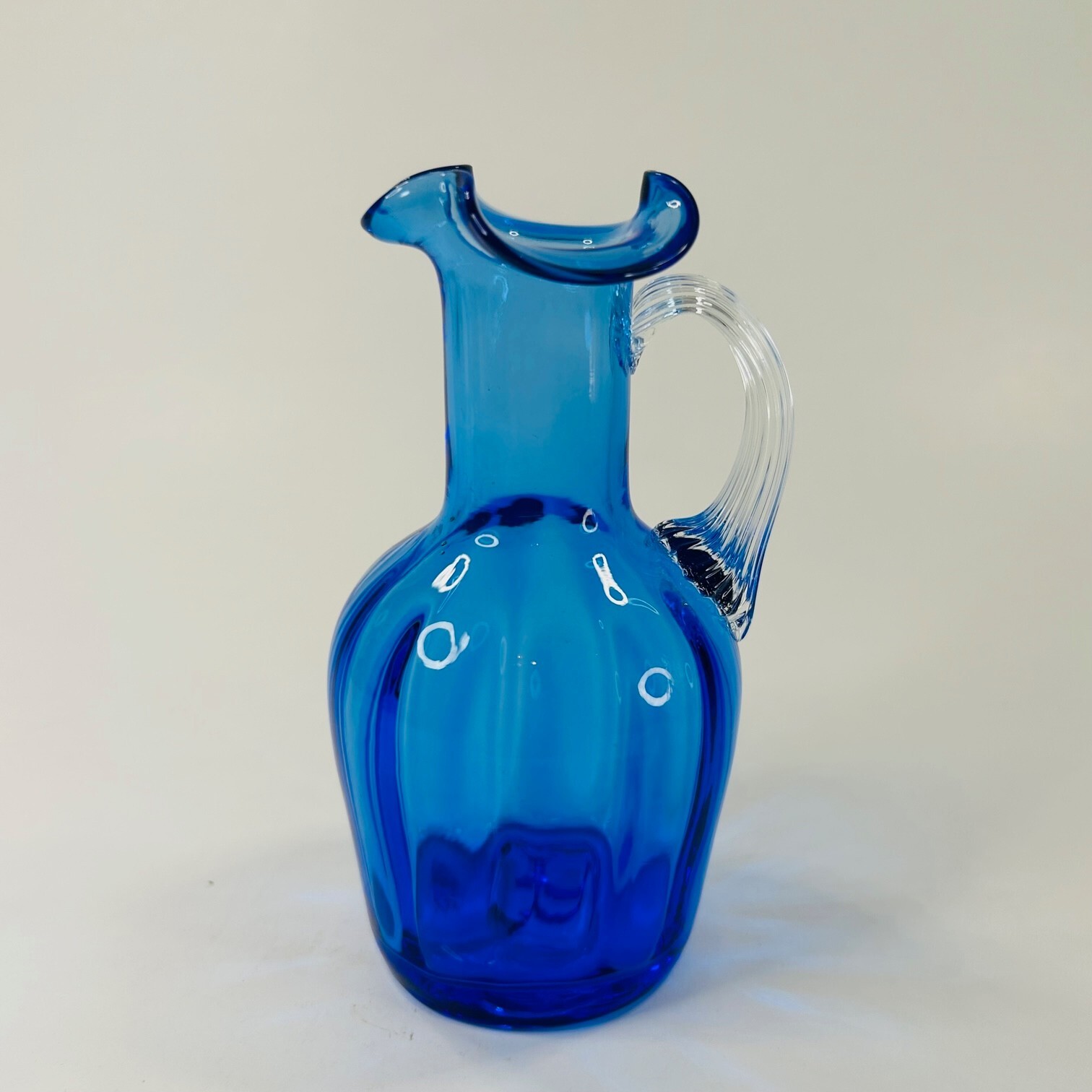 Vintage Art Glass Mini Pitcher in Brilliant Sapphire Blue with Clear ...