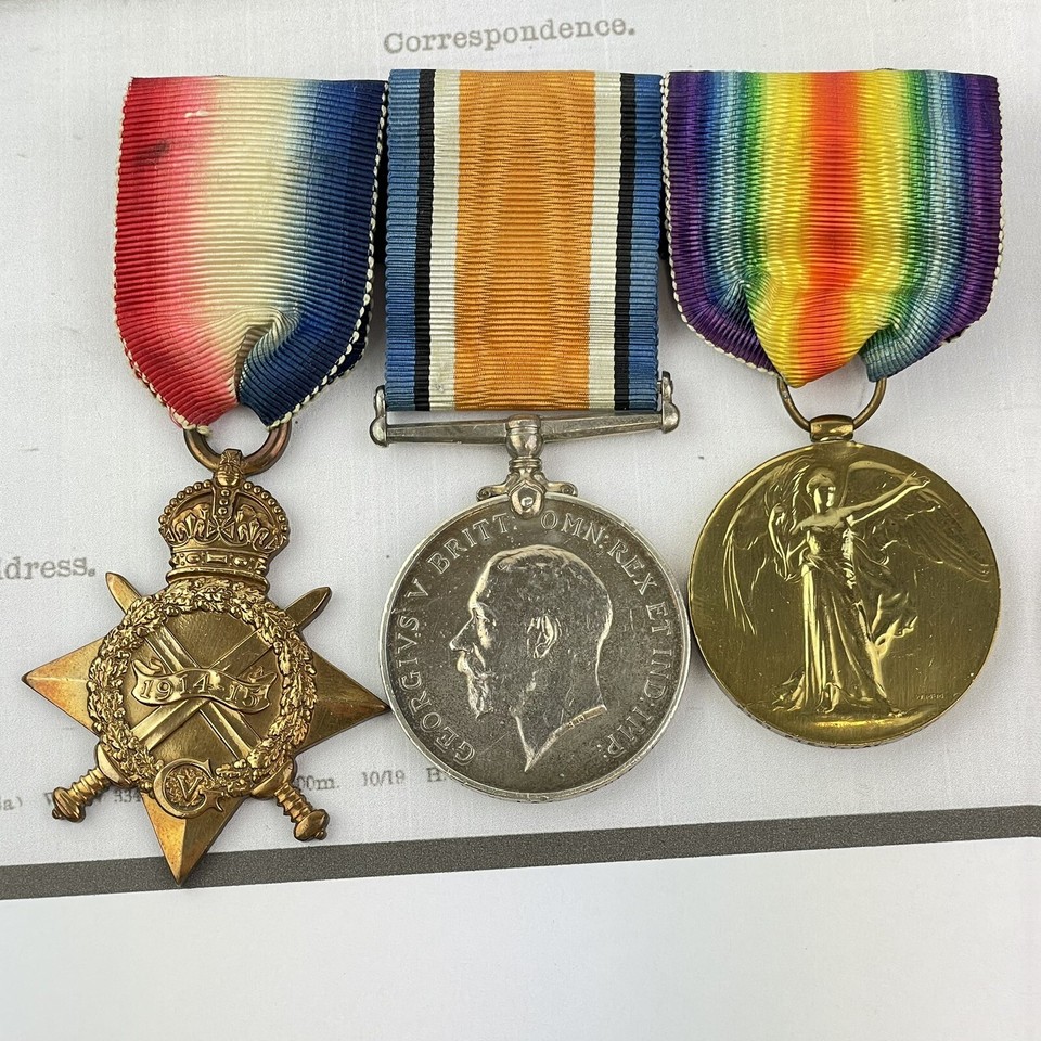 WW1 1914/15 Star Medal Trio Private Victor Lay Suffolk Regiment 2181 ...