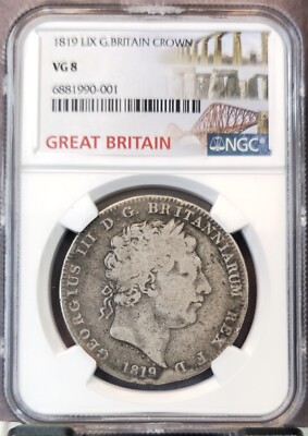 1819 GREAT BRITAIN SILVER 1 CROWN KING GEORGE III NGC VG 8 SCARCE COIN ...