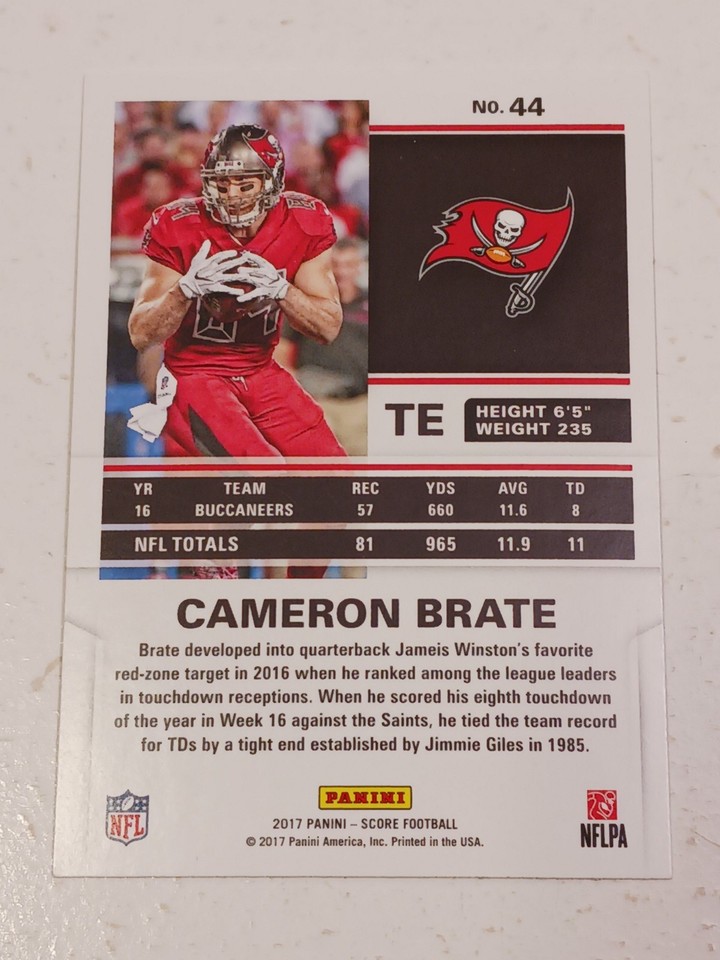 Cameron Brate Tampa Bay Buccaneers 2017 Score Autograph Card #44 READ ...