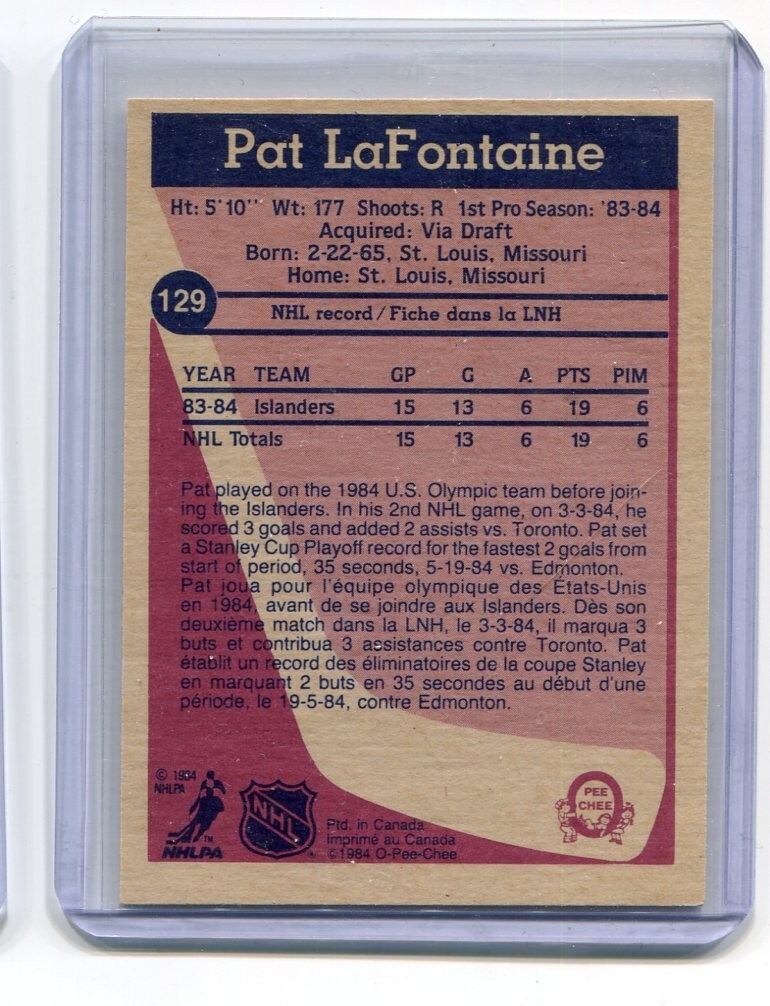 1984-85 O-Pee-Chee Pat Lafontaine Rookie #129 HIGH GRADE RAW OPC | eBay