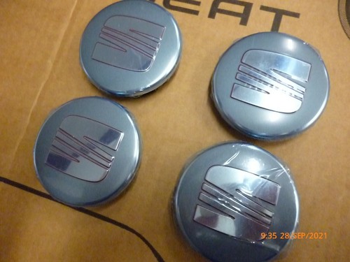 NEW GENUINE SEAT IBIZA, EXEO, Mii SET 4 ALLOY CENTRE CAPS SILVER / RED ...