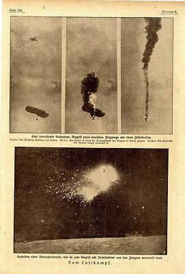 Luftkampf Deutsches Flugzeug wirft Phosphorbombe auf Fesselballon 1918 ...