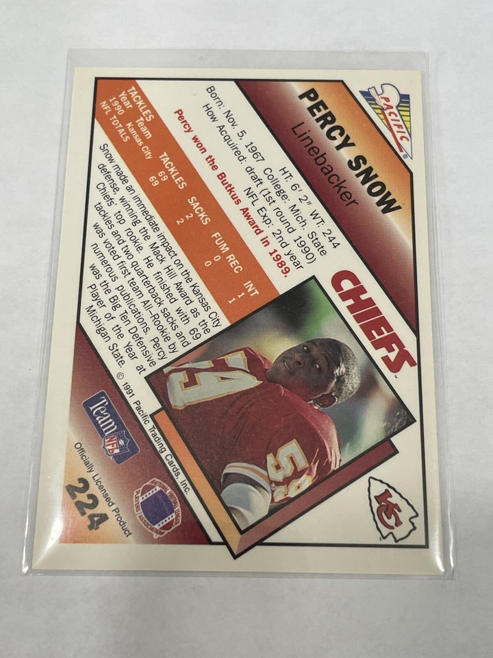 Percy Snow 1991 Pacific FOOTBALL #224 Kansas City Chiefs | eBay
