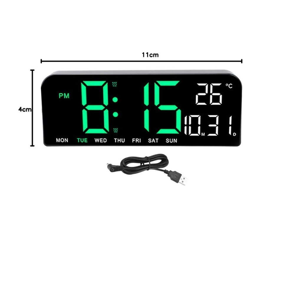 LED Electric Digital Alarm Clock Mains Power Mirror Temperature Display ...