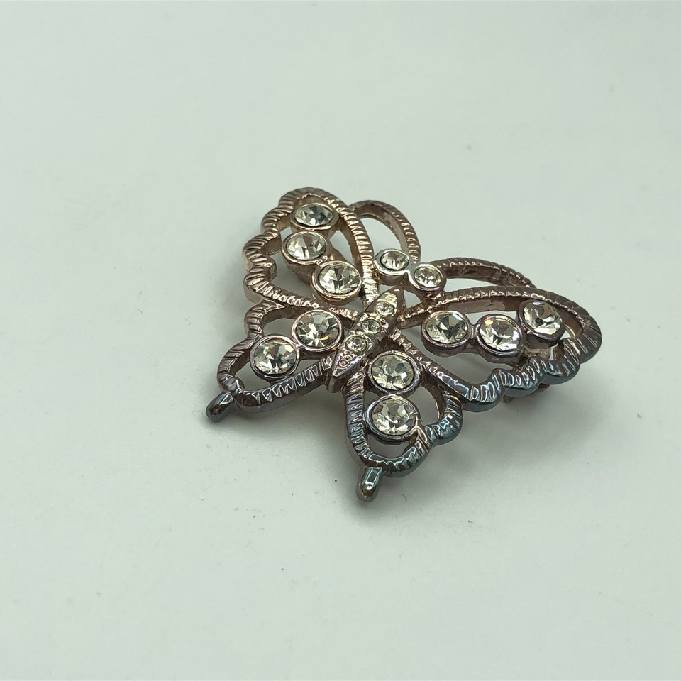 RETRO Rose Gold Tone Butterfly Sparkle Brooch Metalwork Decorative ...