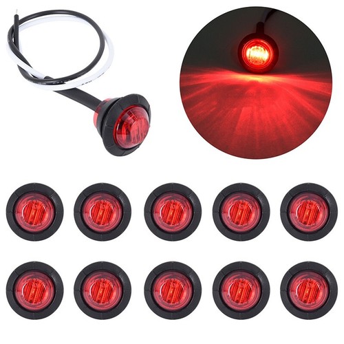 10X Mini 12V Red LED Bullet Button Side Marker Light Car Truck Trailer ...