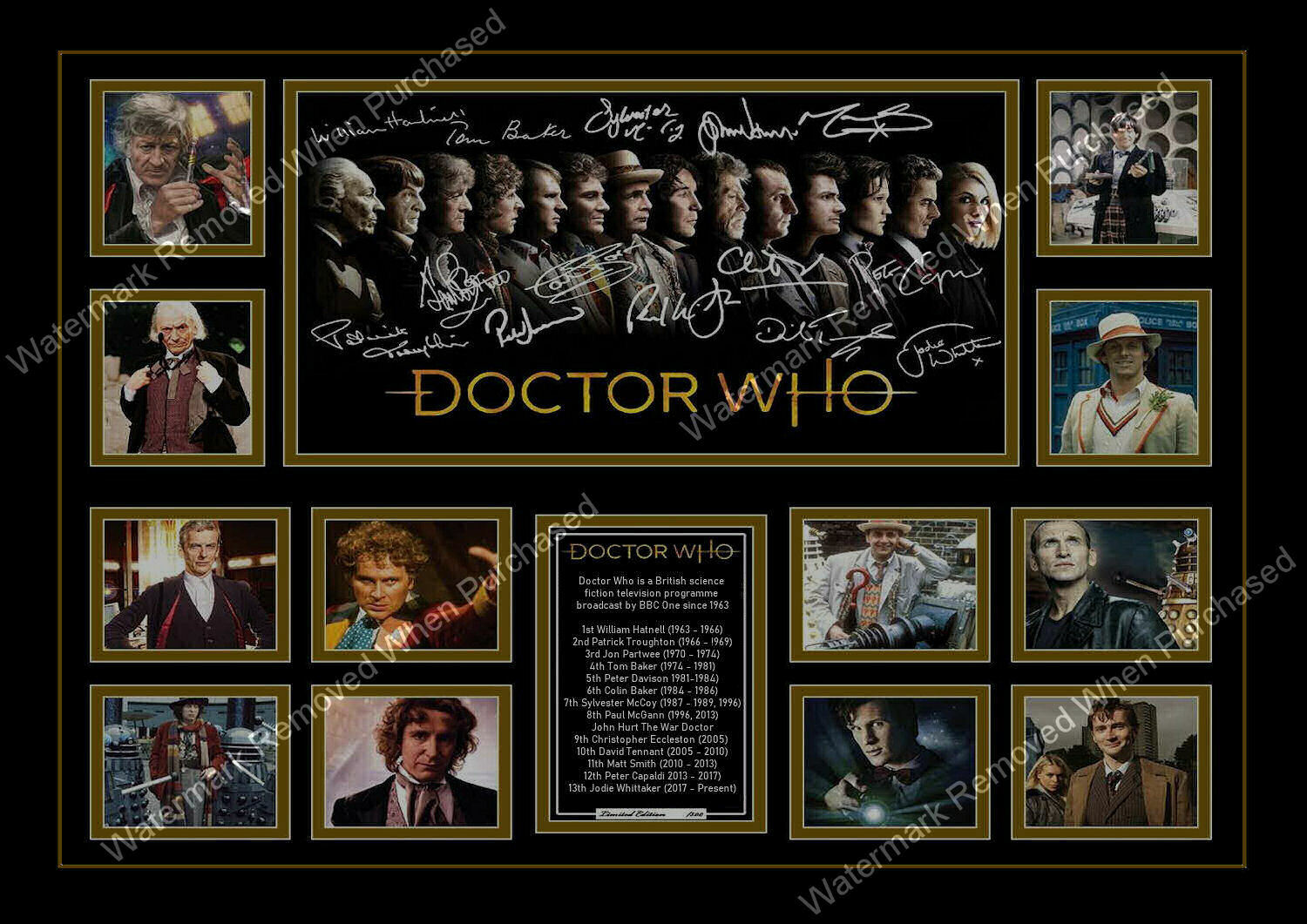DOCTOR WHO SIGNED 14 DOCTORS - LIMITED EDITION AUTOGRAPH A4 PHOTO PRINT ...