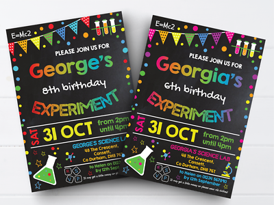 Science Experiment Birthday Invites Girl's Science Experiment