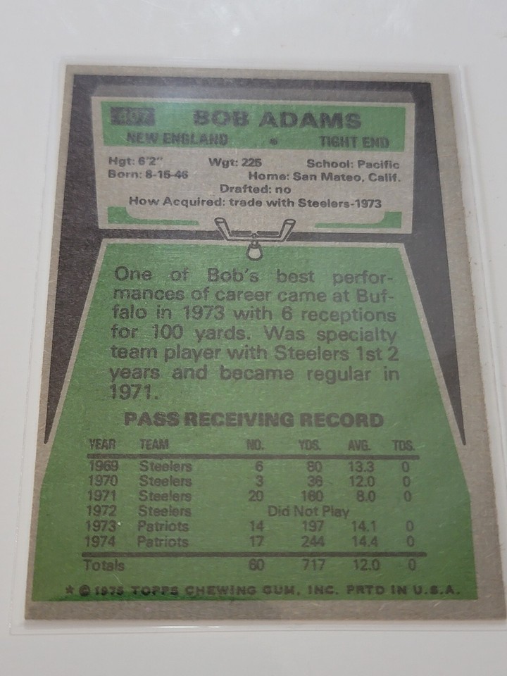 BOB ADAMS 1975 Topps #407. PATS - Nice Shape | eBay