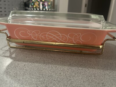 Vintage Pyrex 2 Quart Pink Scroll Space Saver Casserole Dish &Lid And ...