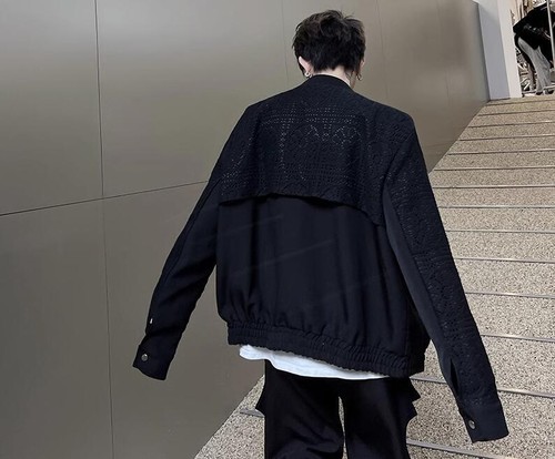 New Men's Autumn Fashion Stand Collar Long Sleeve Loose Mesh Coats ...